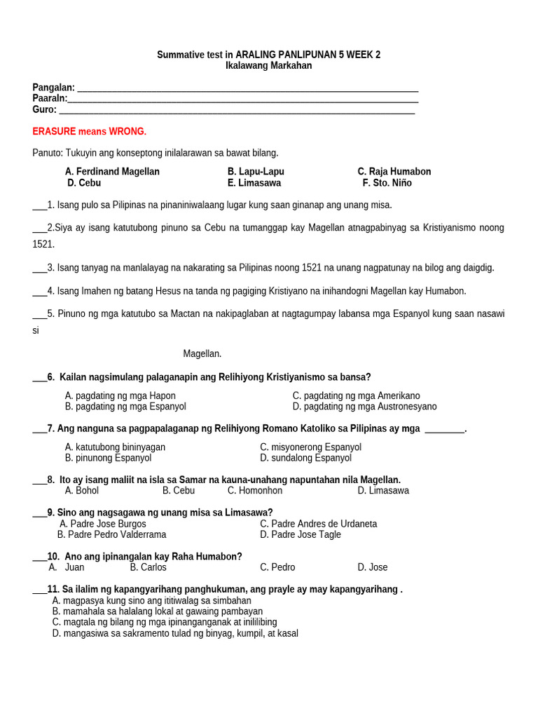 Summative Test in AP 5 Q2 W2 | PDF