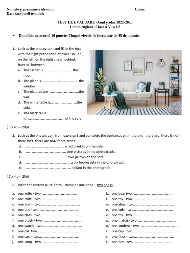 Test Clasa 5 Limba 2 Modul 3 | PDF