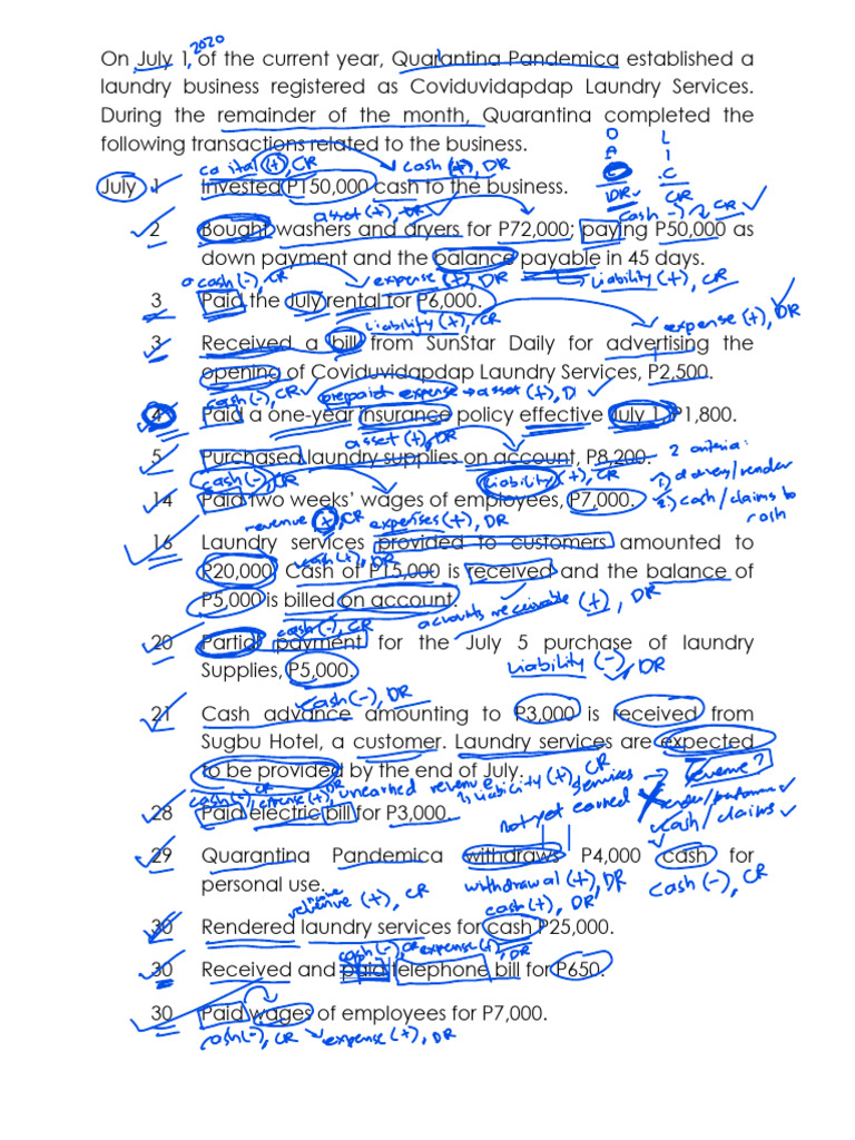 Coviduvidapdap Laundry Services Transaction Analysis DR CR | PDF