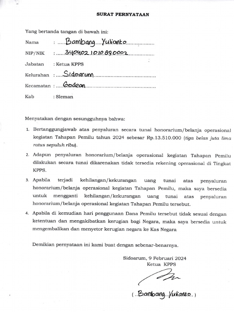 Contoh SPJ KPPS Yang Sudah Jadi | PDF