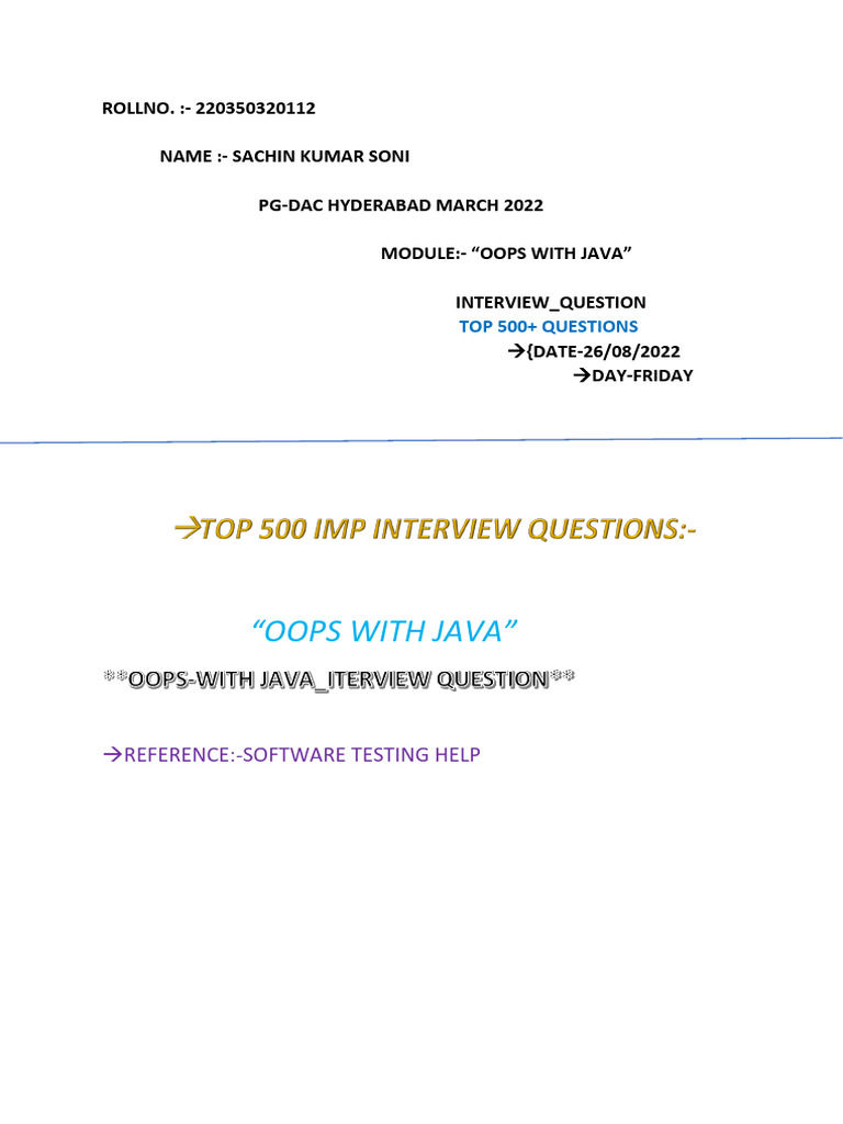 1.top500oops Java Interview Que | PDF | Method (Computer Programming) | Class (Computer Programming)