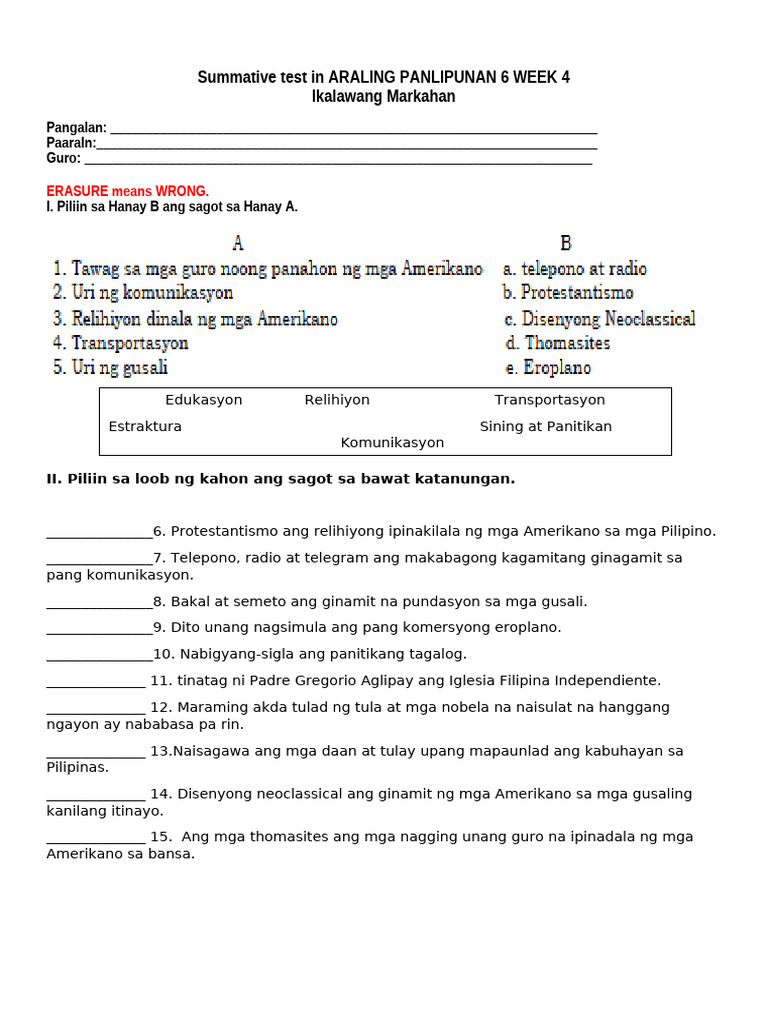 Summative Test in AP 6 Q2 W4 | PDF