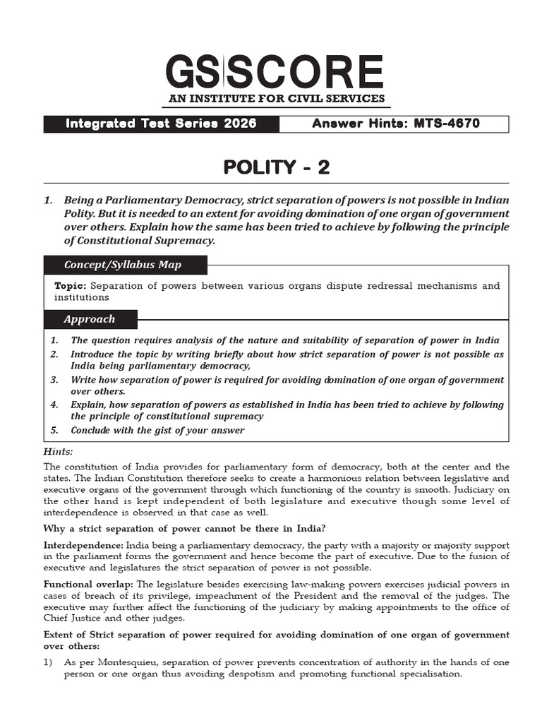 Hints - Polity - 2 | PDF | Separation Of Powers | Government