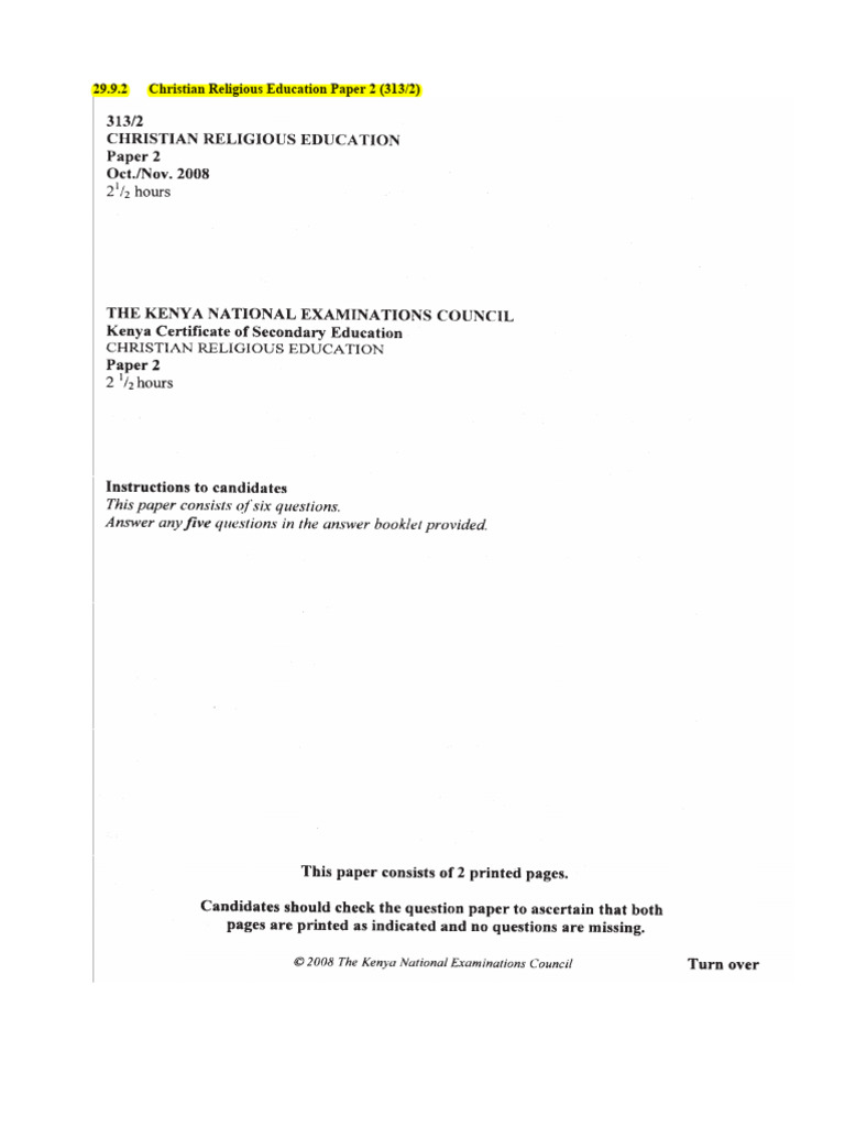 2008 Kcse Cre pp2 Questions | PDF