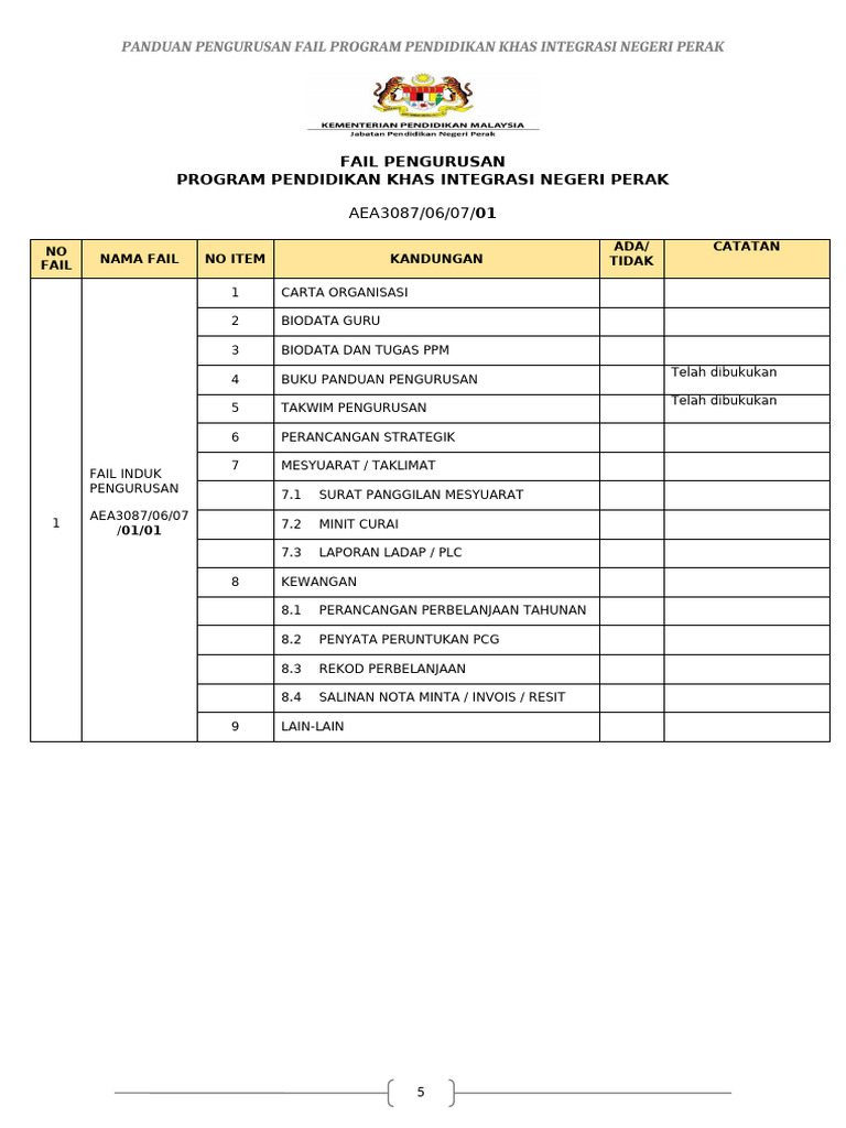 Indeks Fail Pengurusan SMKKK | PDF