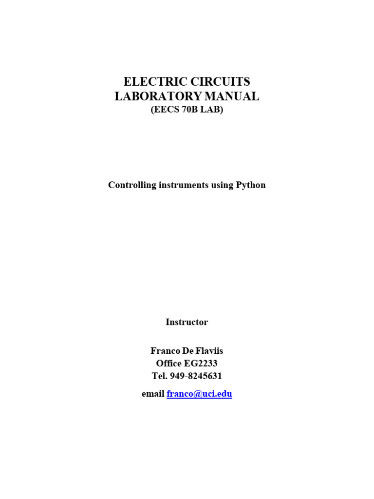 Electric Circuits Laboratory Manual: (Eecs 70B Lab) | PDF | Computer ...