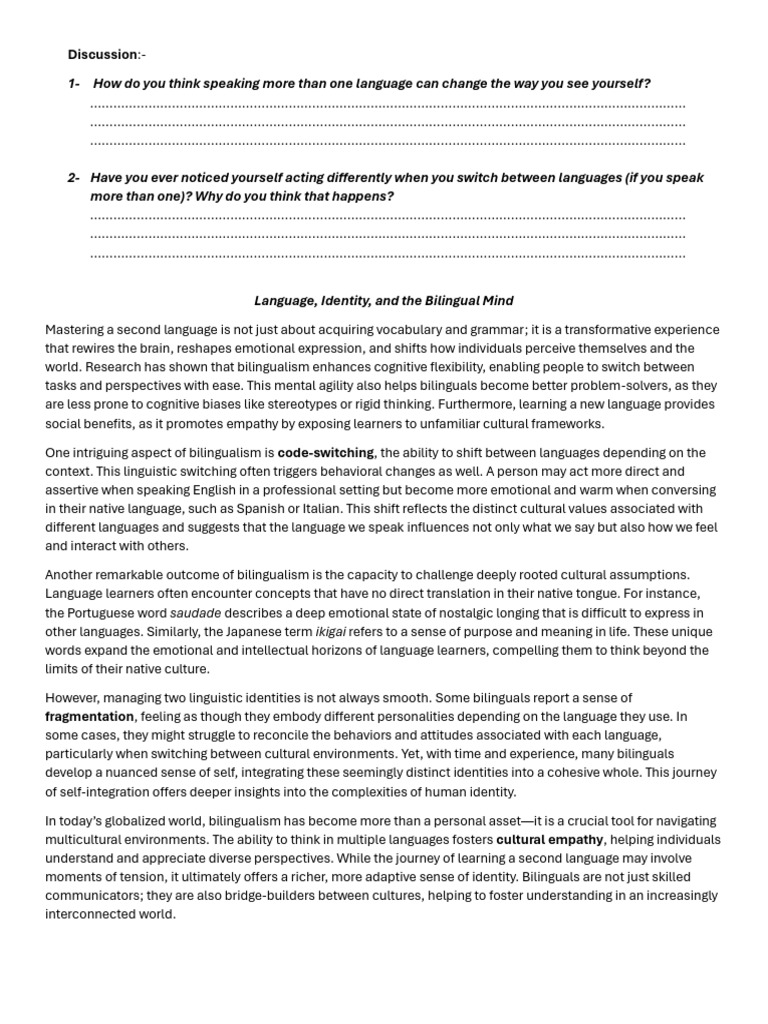 Language & identity 2 | PDF | Multilingualism | Empathy