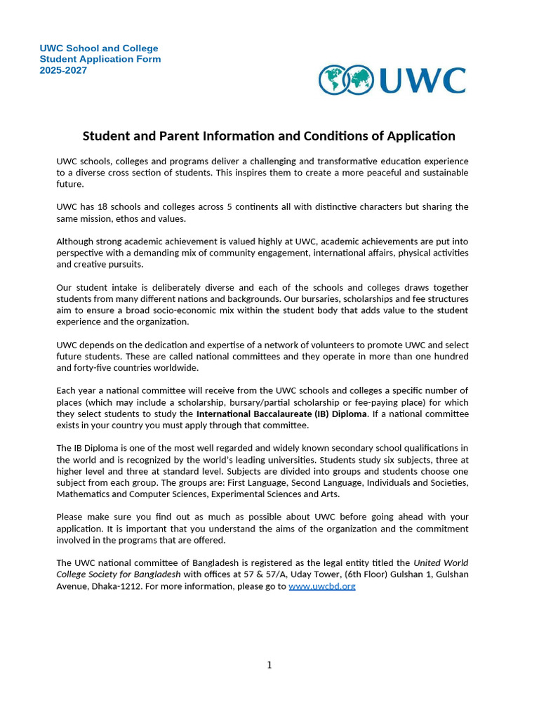 2.1 UWC Application Form 2025 2027.340966579 | PDF | Psychological ...