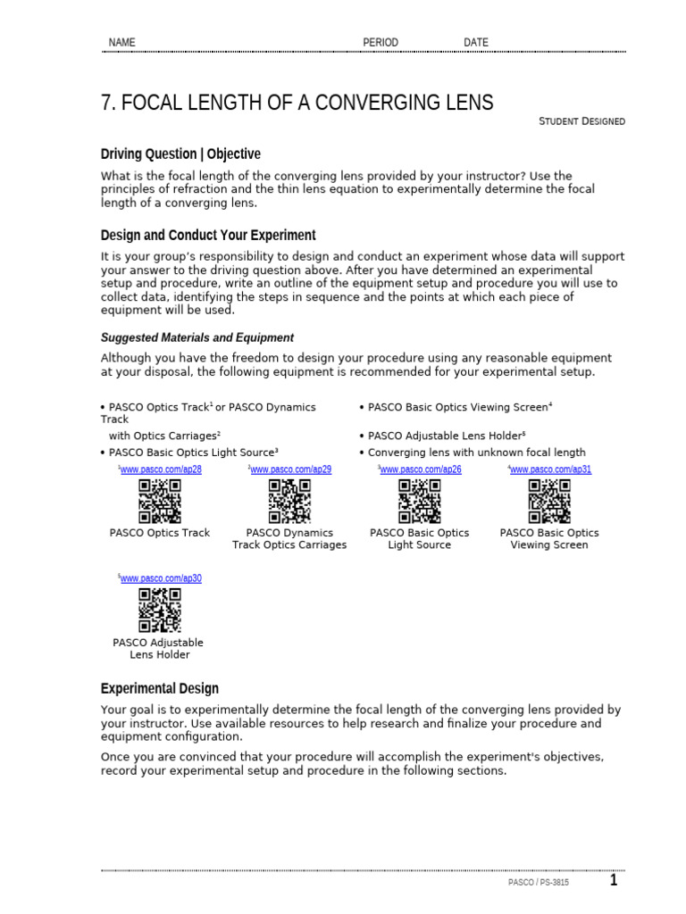 Student Lens Experiment Guide | PDF | Optics | Electromagnetic Radiation