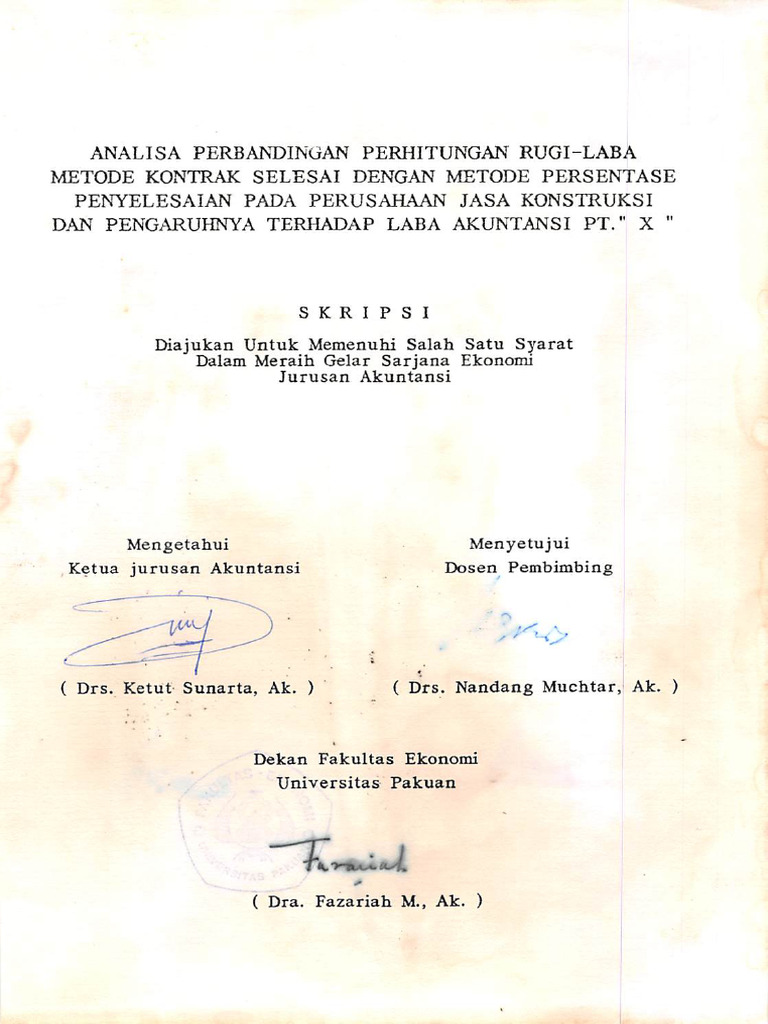 1995 Analisa Perbandingan Perhitungan Rugi-Laba Metode Kontrak Selesai ...