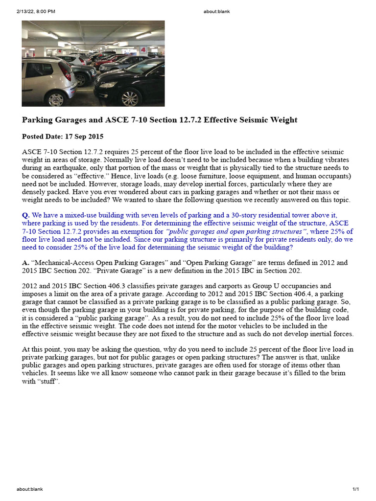 Parking Garages and ASCE 7-10 Section 12.7.2 Effective Seismic Weight ...