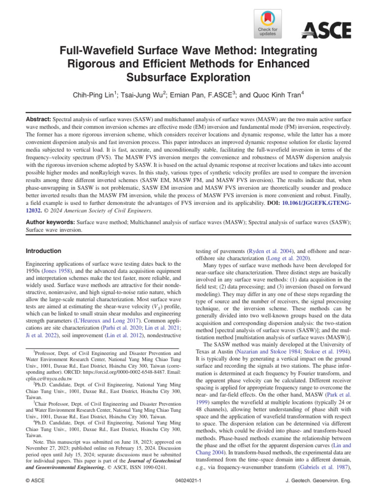 Lin Et Al 2024 Full Wavefield Surface Wave Method Integrating Rigorous ...