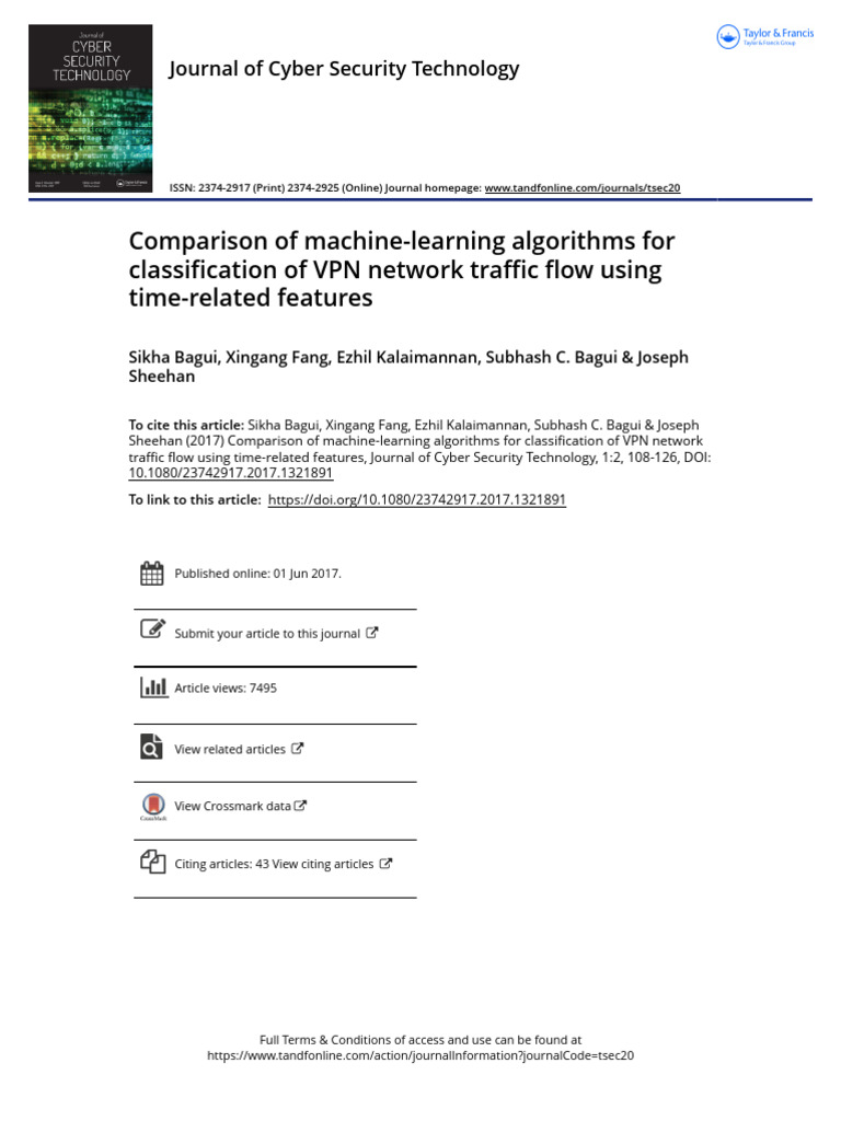Comparison of Machine-Learning Algorithms For Classification of VPN Network Traffic Flow Using ...