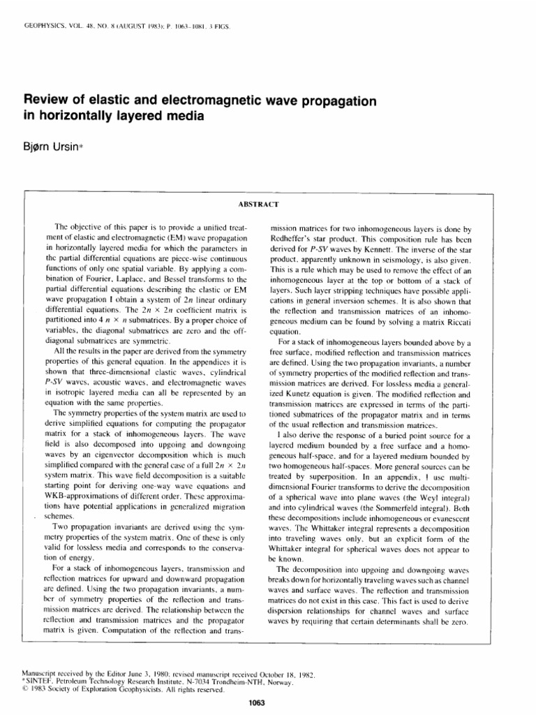 Ursin 2012 Review Of Elastic And Electromagnetic Wave Propagation In Horizontally Layered Media