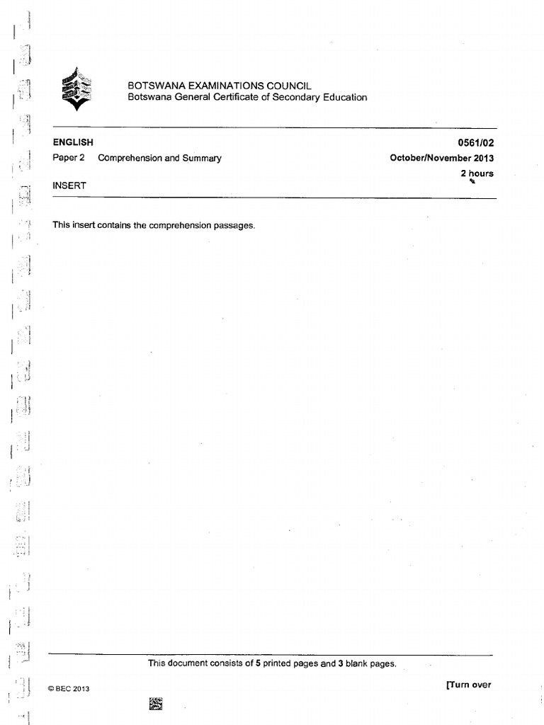 English - Paper - 2 - Comprehension and Summary - 2013 | PDF