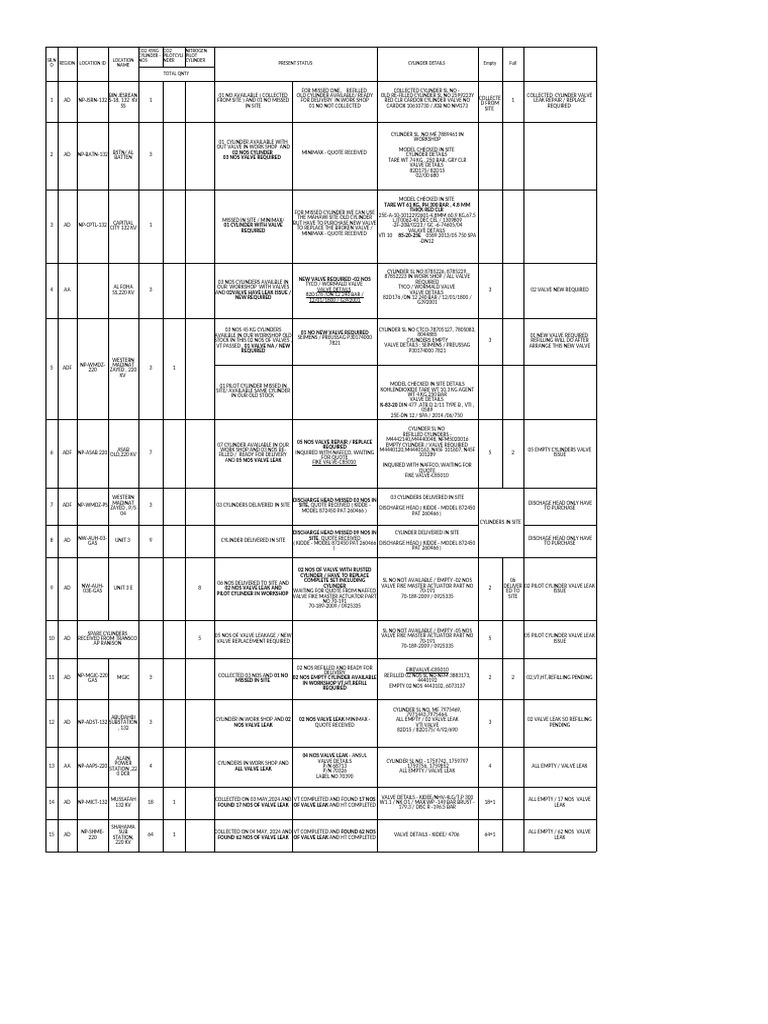 Our Team Reference Only Cylinder Valve Leak Sumary | PDF | Valve | Chemical Engineering