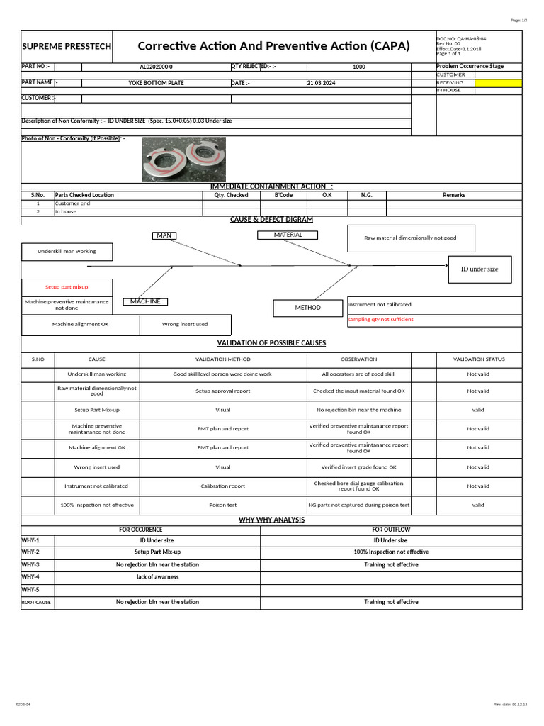 YBP ID Us CAPA Sheet | PDF