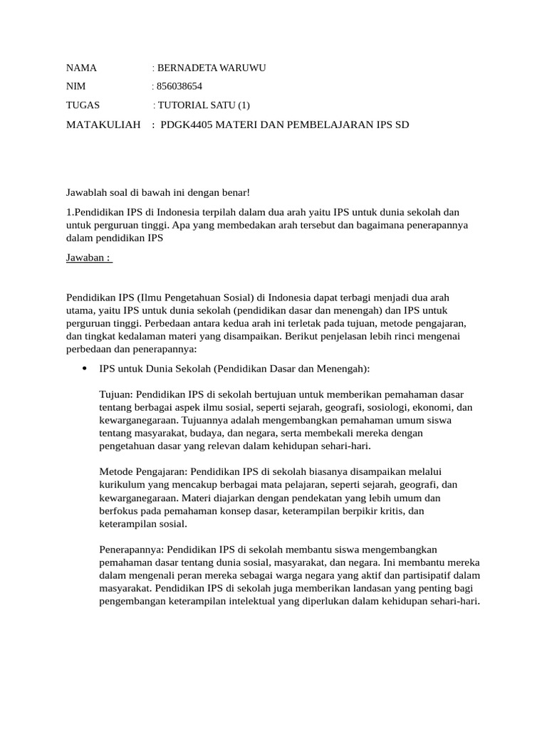 Tugas 1 Materi Dan Pembelajaran Ips SD | PDF