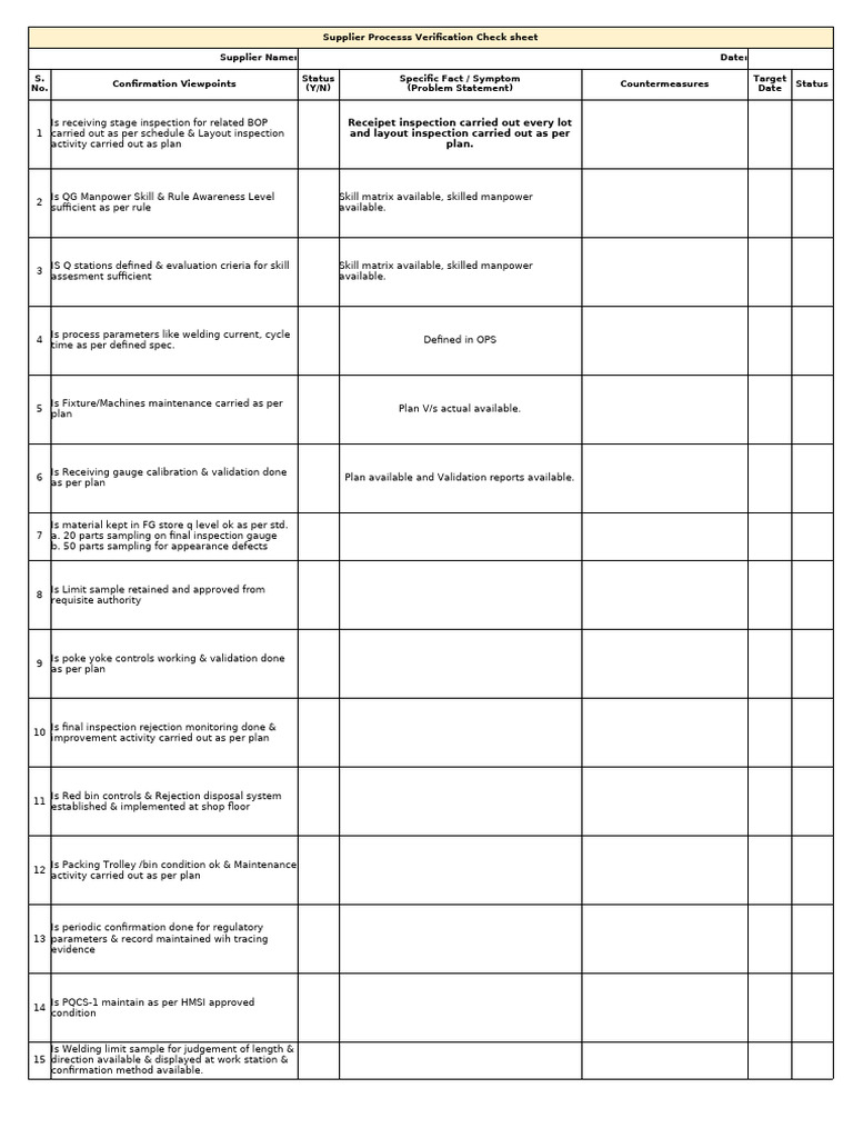 Supplier Process Verification Checkpoint - RPC | PDF