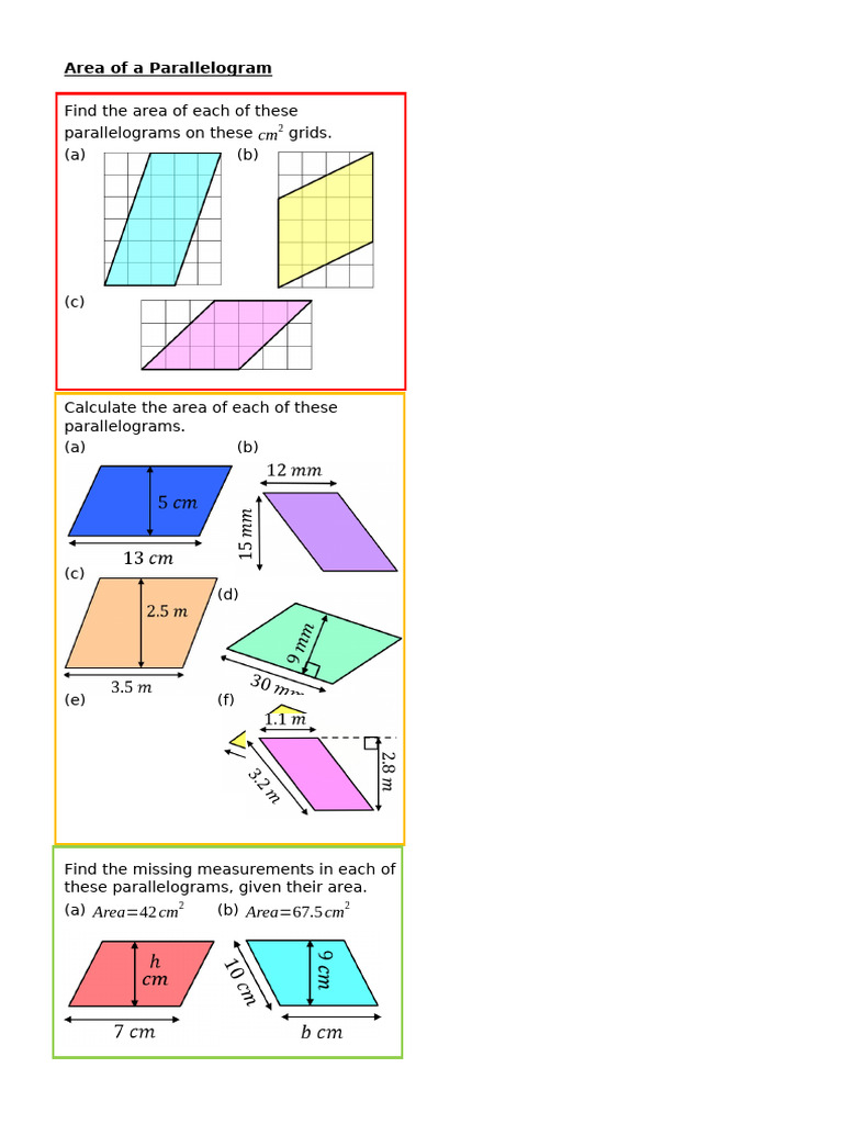 Areas of Parallelograms Practice Strips | PDF | Teaching Methods ...