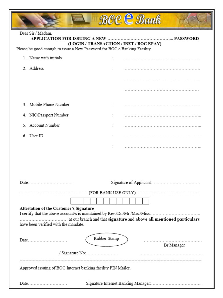 Boc Online Banking Password Reset Request Form Form en | PDF