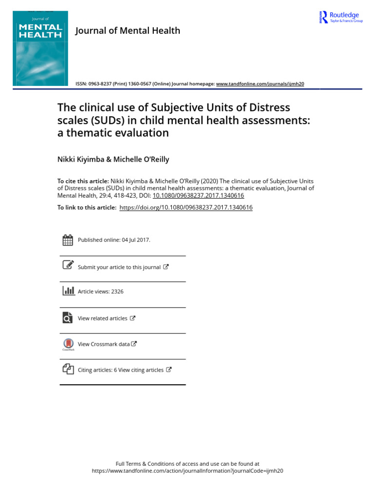 The clinical use of Subjective Units of Distress scales SUDs in child ...