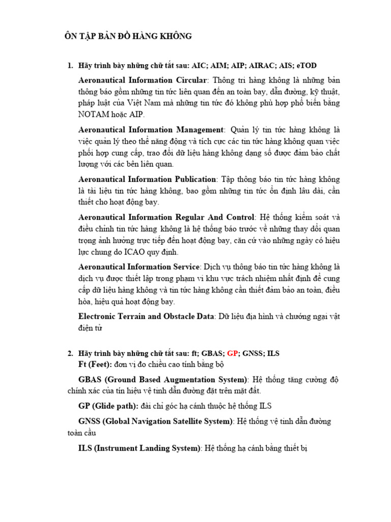Câu hỏi Bản đồ Hàng Không | PDF