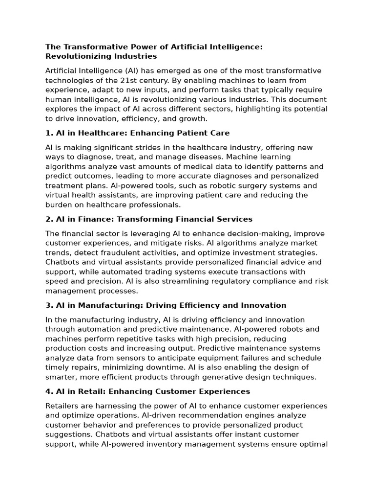The Transformative Power of Artificial Intelligence | PDF | Artificial ...