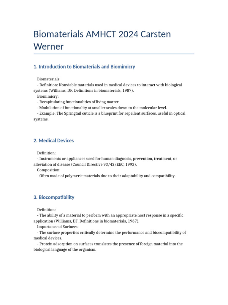 Biomaterials_AMHCT_2024_Summary | PDF | Extracellular Matrix | Coagulation