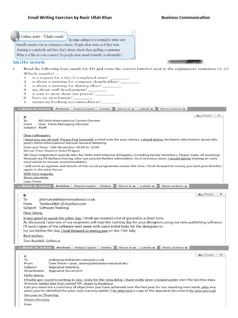 Email Writing Exercise | PDF