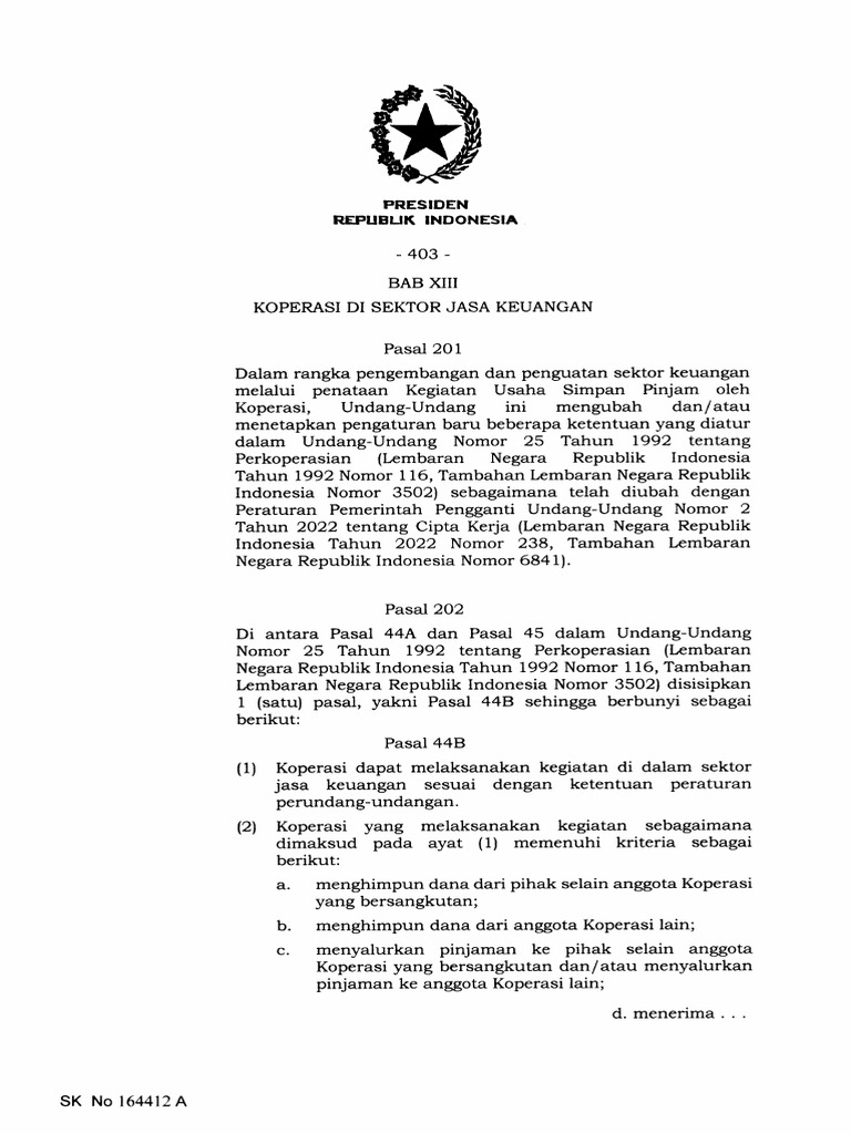Perubahan UU Perkoperasian 2022 | PDF | Pengelolaan Keuangan & Uang