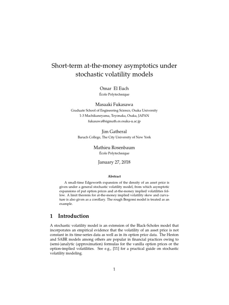 Short Term ATM Asymptotics Under SV Models | PDF | Moneyness | Mathematics