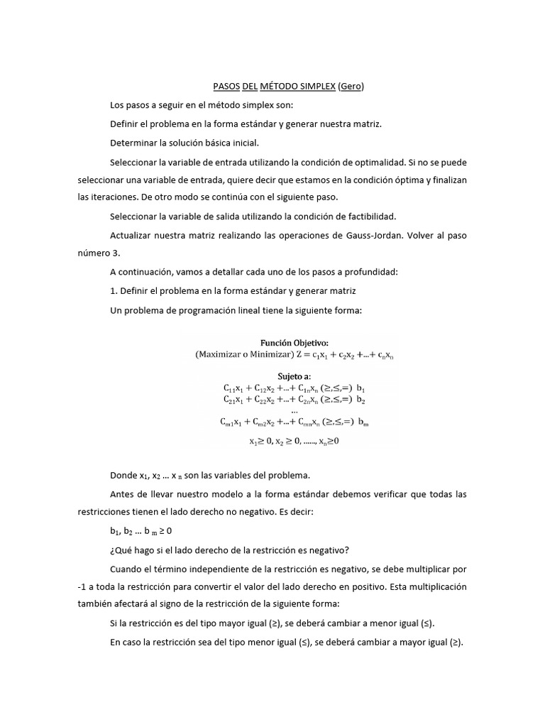 Pasos Del Método Simplex | PDF | Matemáticas Aplicadas | Análisis matemático