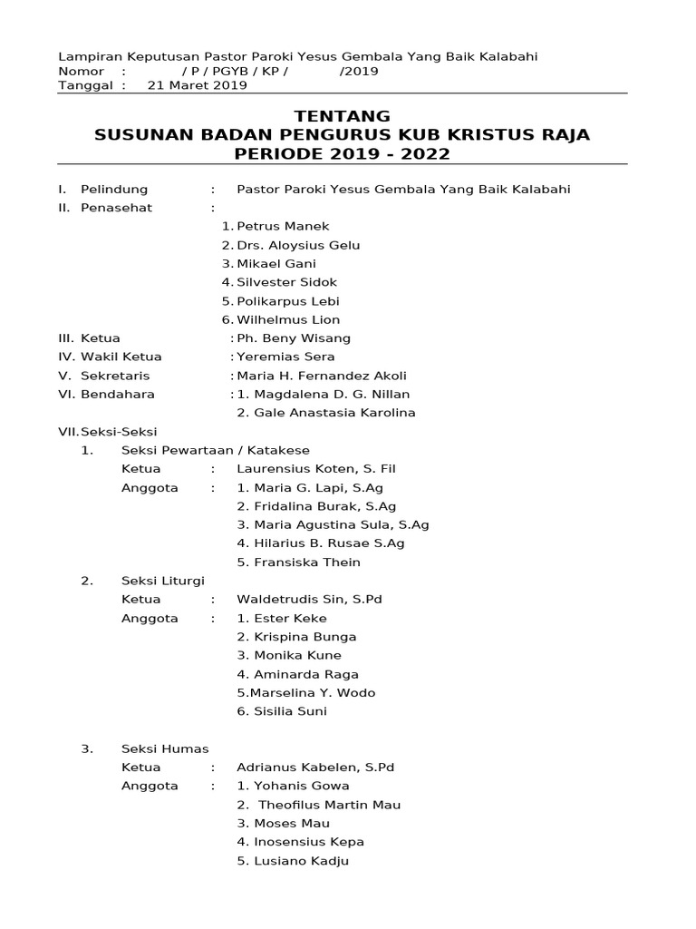 Susunan Panitia Paskah 2019 KUB KR | PDF | Gaya Hidup