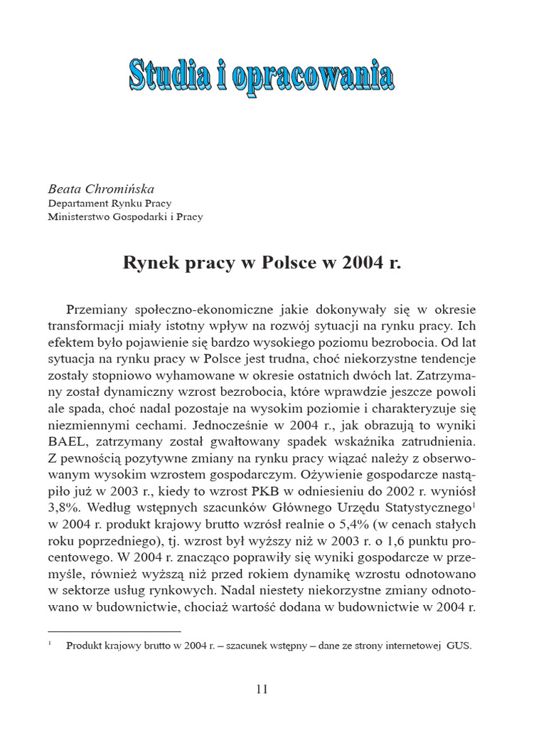 Rynek Pracy W Polsce W 2004 R. | PDF