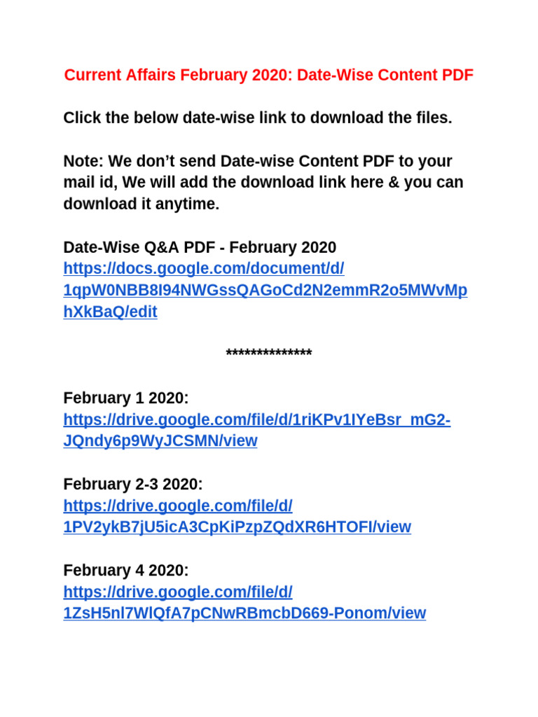 Current Affairs February 2020 - Date-Wise Content PDF | PDF | Computing ...