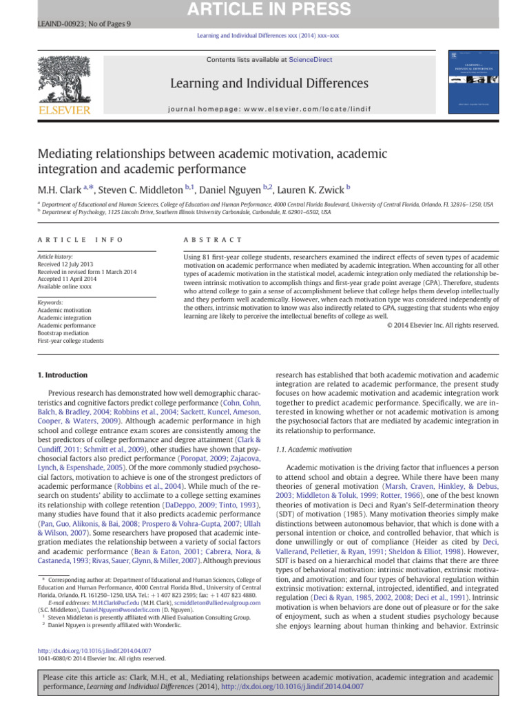 Academic Motivation and Performance Mediation | PDF | Motivation | Motivational