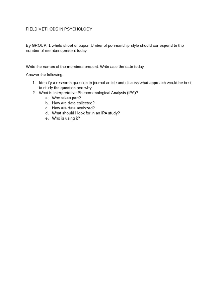 Field Methods in Psychology Activity 2 | PDF | Science & Mathematics