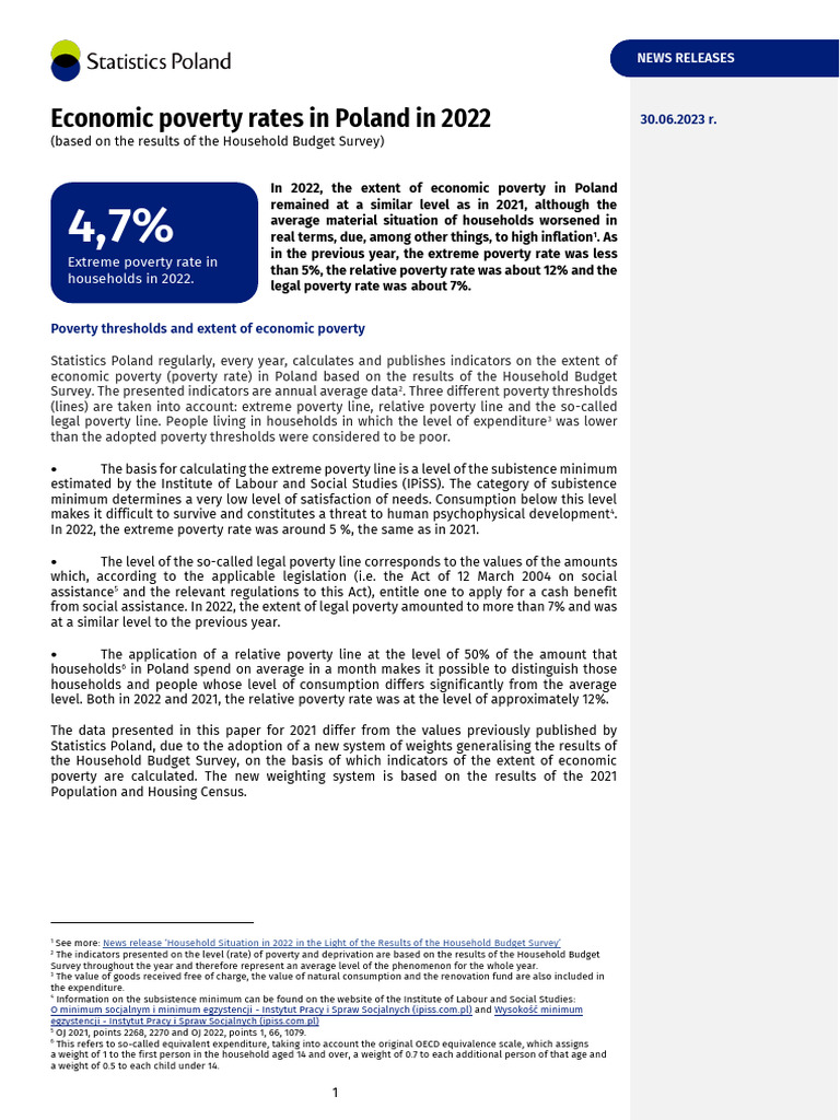 Economic Poverty Rates in Poland in 2022 | PDF | Poverty Threshold ...