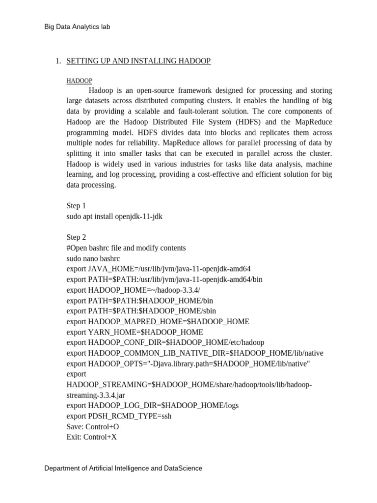 BDA LAB Experiments | PDF | Apache Hadoop | Software Engineering