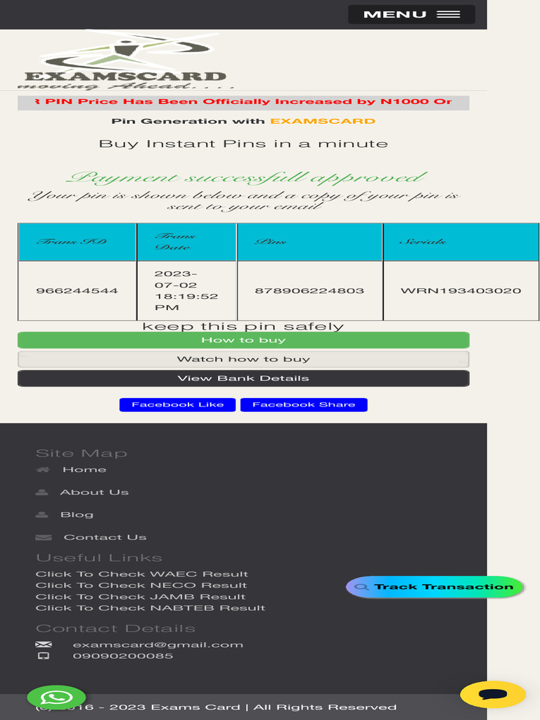 Exam Card Pin Price Increase Notice | PDF