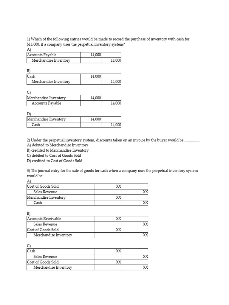 Perpetual Inventory System Journal Entries | PDF | Debits And Credits ...