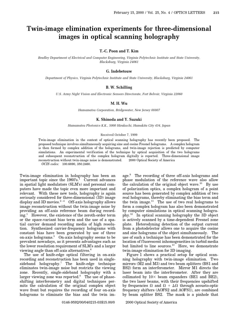 Twin Image Elimination Experiments for t | PDF | Holography ...