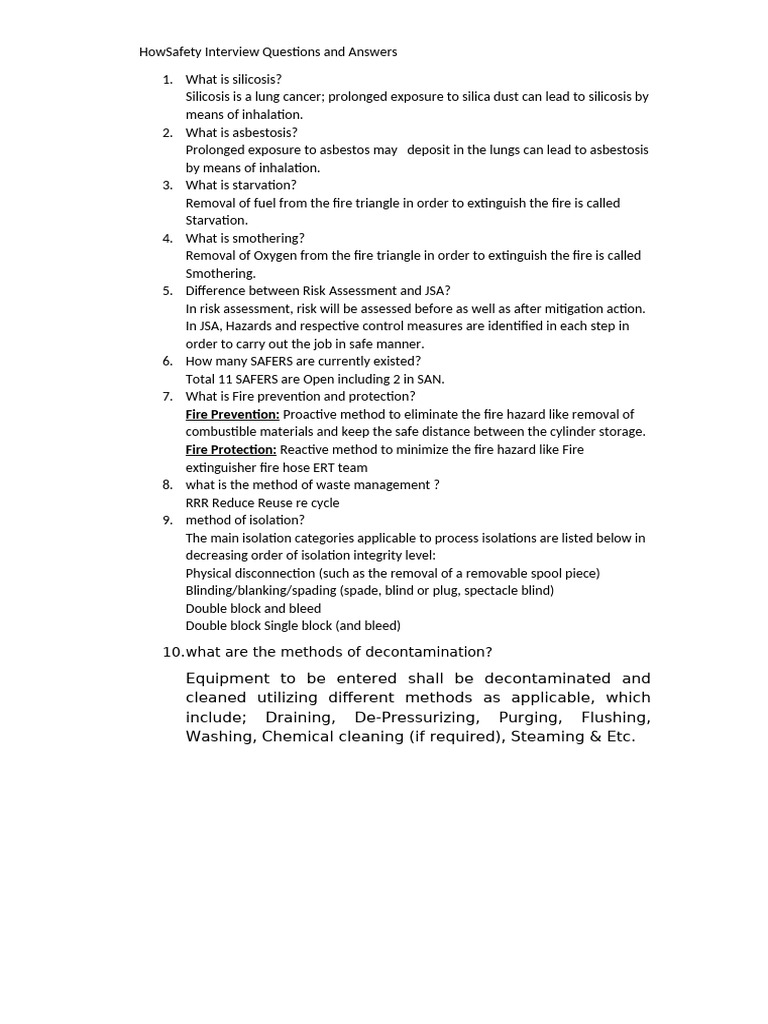 Safety Interview Questions and Answers of Chemical Plant Saudi Arabia ...