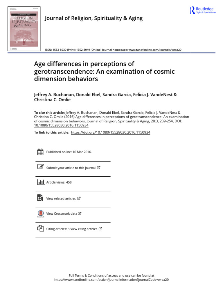 Age Differences in Perceptions of Gerotranscendence An Examination of ...