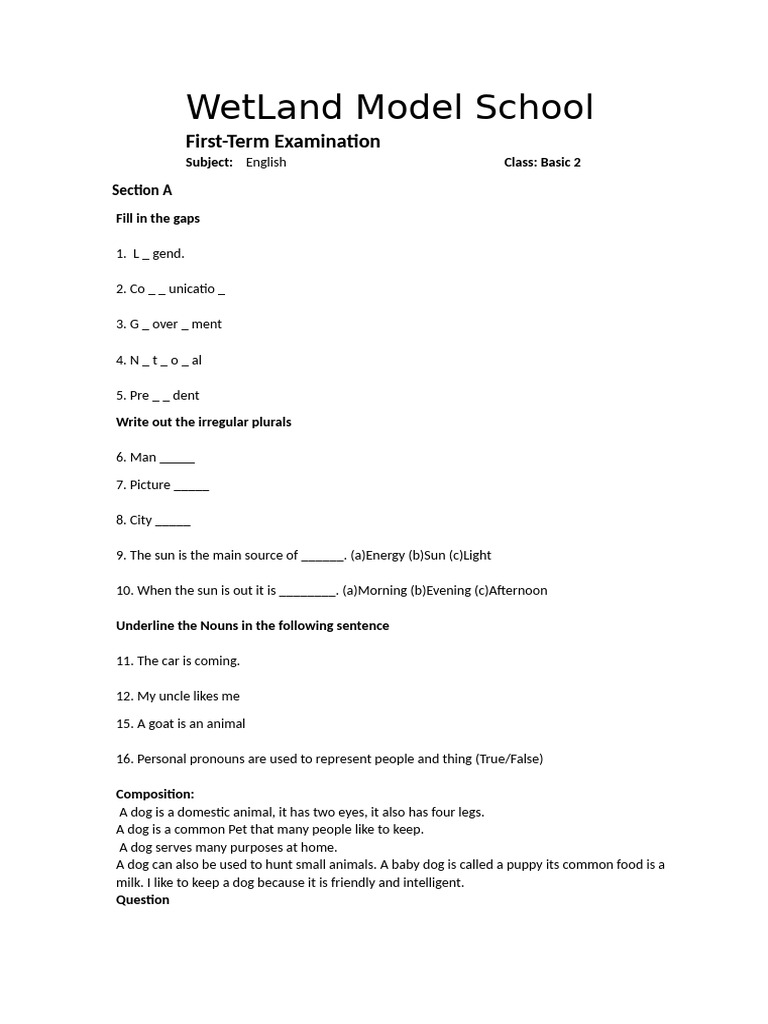 Basic 2 English Exam Questions and Composition | PDF | Foreign Language Studies | Teaching ...