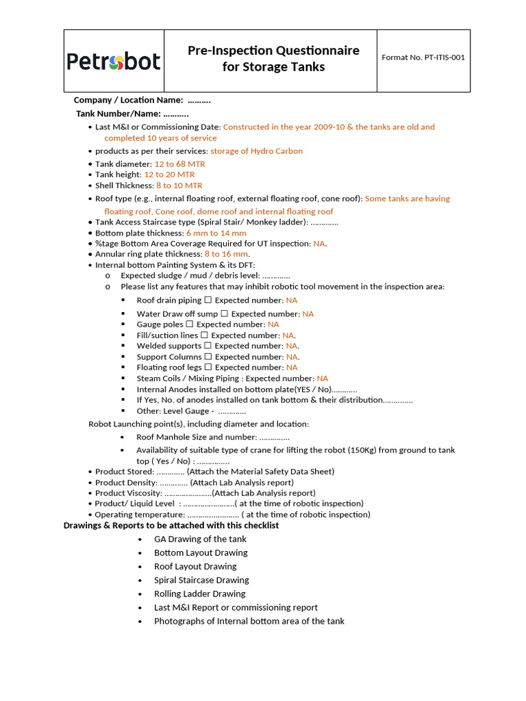 Pre-Inspection Checkilist For Tanks - Mandatory | PDF | Mechanical ...