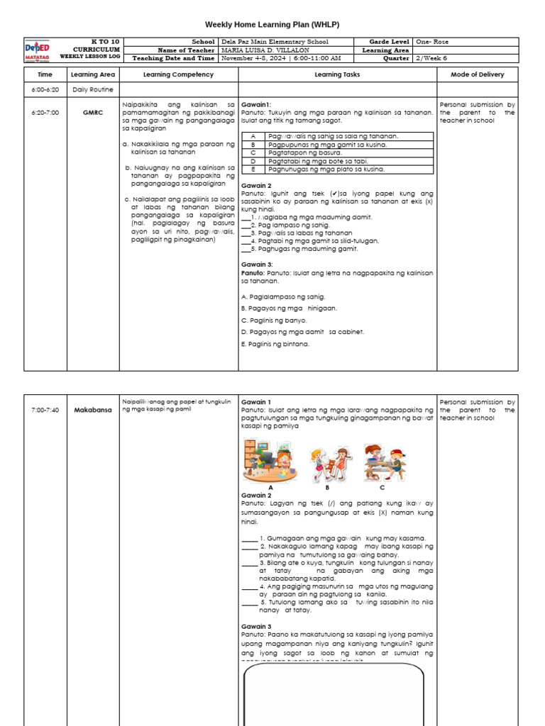 WHLP Grade 1 Q2 Week 6 With Name | PDF