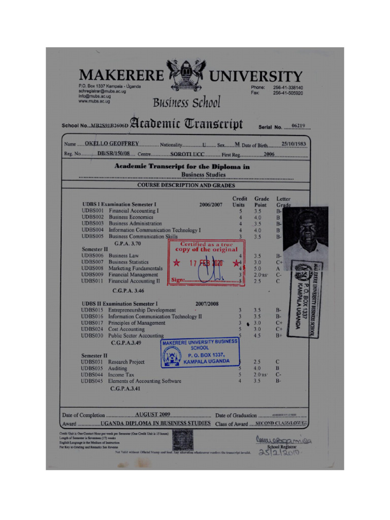 Mubs Transcript | PDF