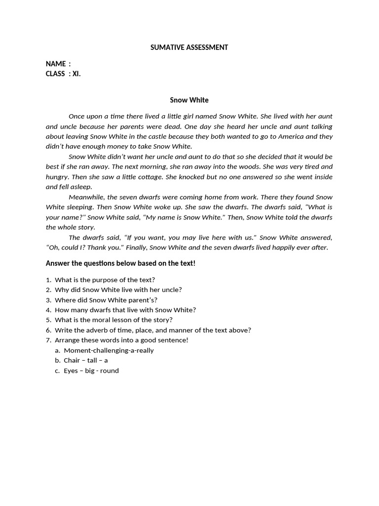 Snow White: A Moral Narrative Analysis | PDF | Poetry